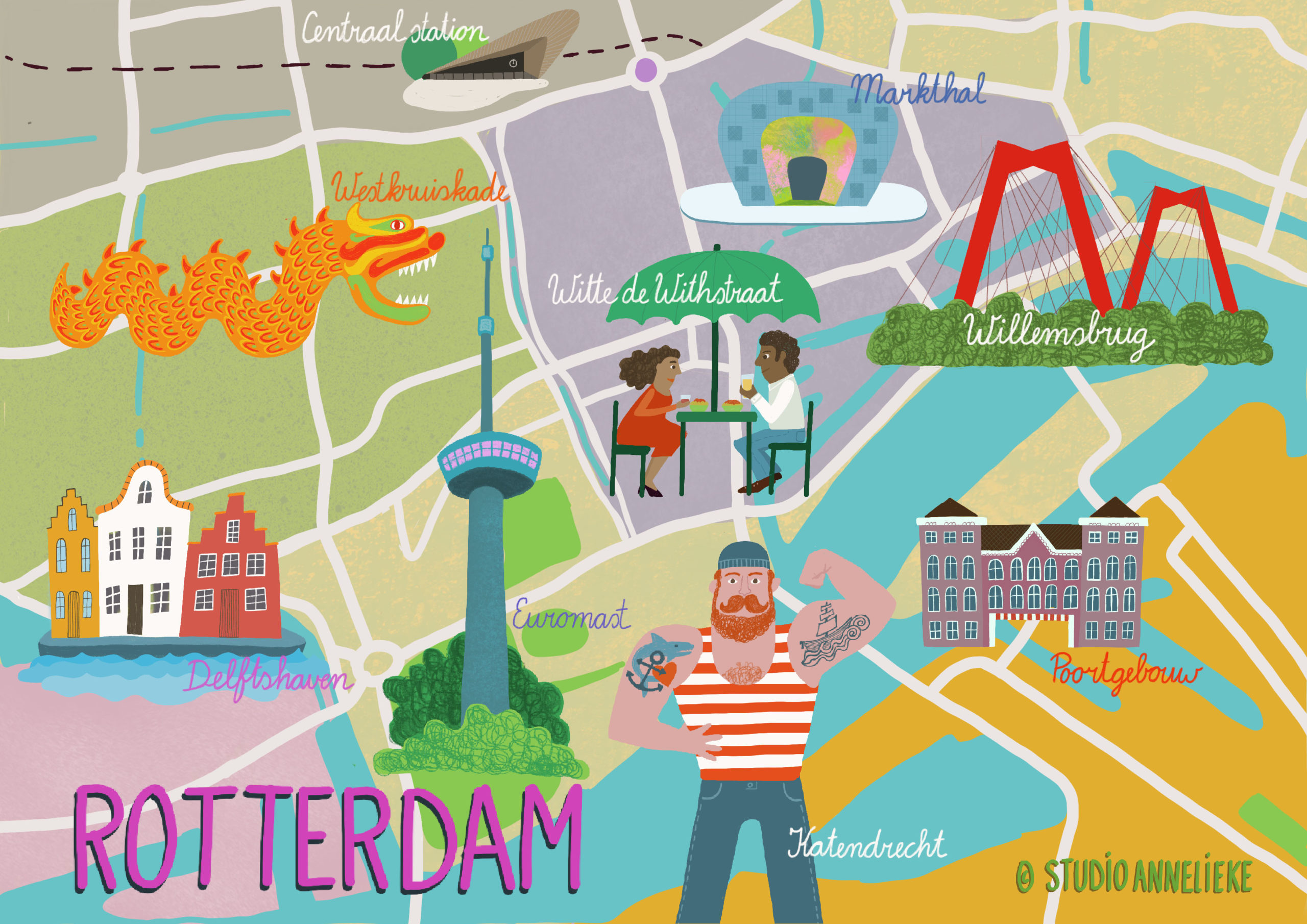 Plattegrond-rotterdam-illustratie-studioannelieke - Studio Annelieke